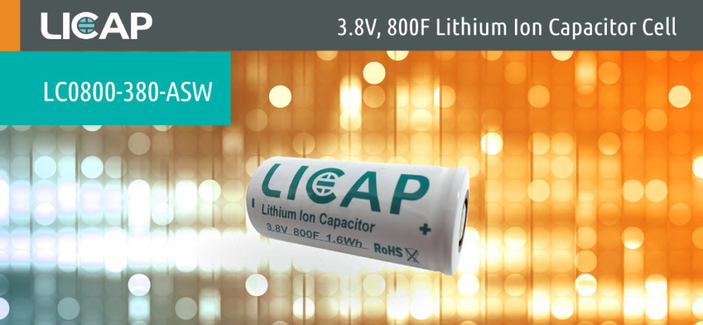 3.8 V, 800 F Lithium Ion Capacitor Cell from LICAP Technologies ...